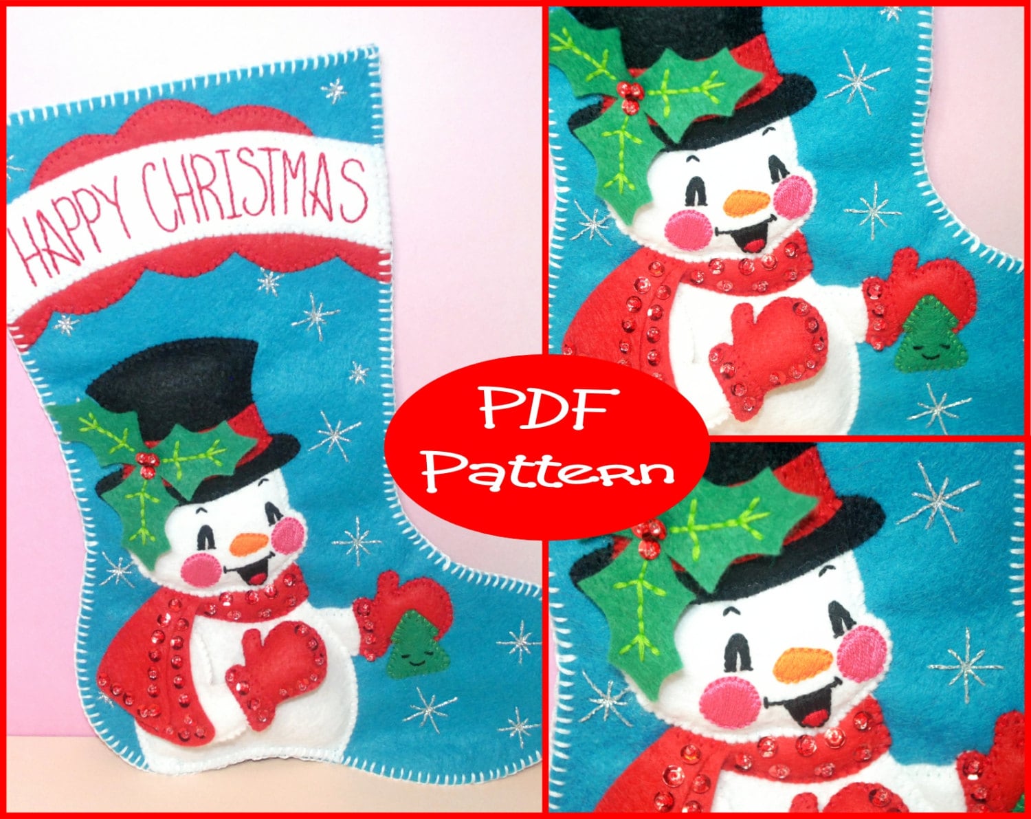 PDF Pattern Felt Snowman Christmas Stocking Pattern - Etsy