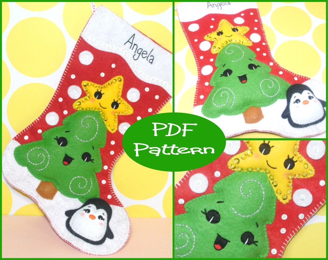 PDF Pattern - Felt Christmas Stocking Pattern, Christmas Tree, Felt ...