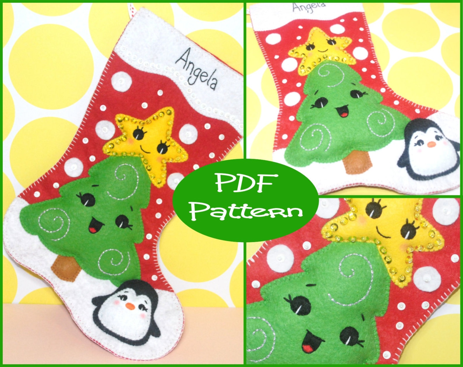 PDF Pattern - Felt Christmas Stocking Pattern, Christmas Tree, Felt ...