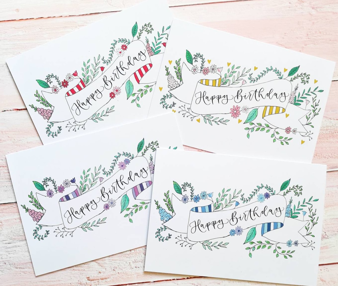 Floral Happy Birthday Card With Flower Design and Calligraphy. Special ...
