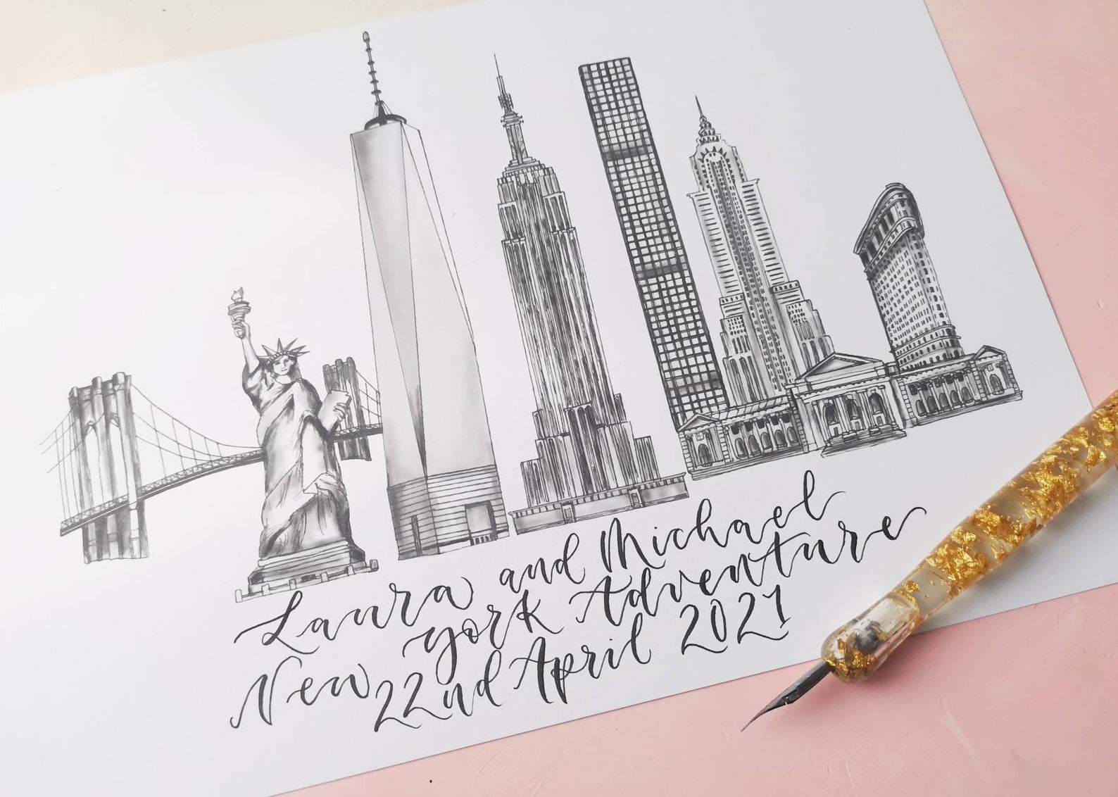 Personalised New York Skyline Print - NYC Illustration Personalised ...