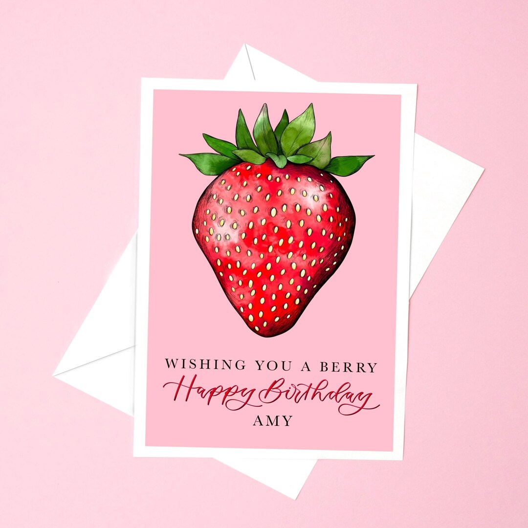 Strawberry Birthday Card - Wishing You a Berry Happy Birthday - Etsy