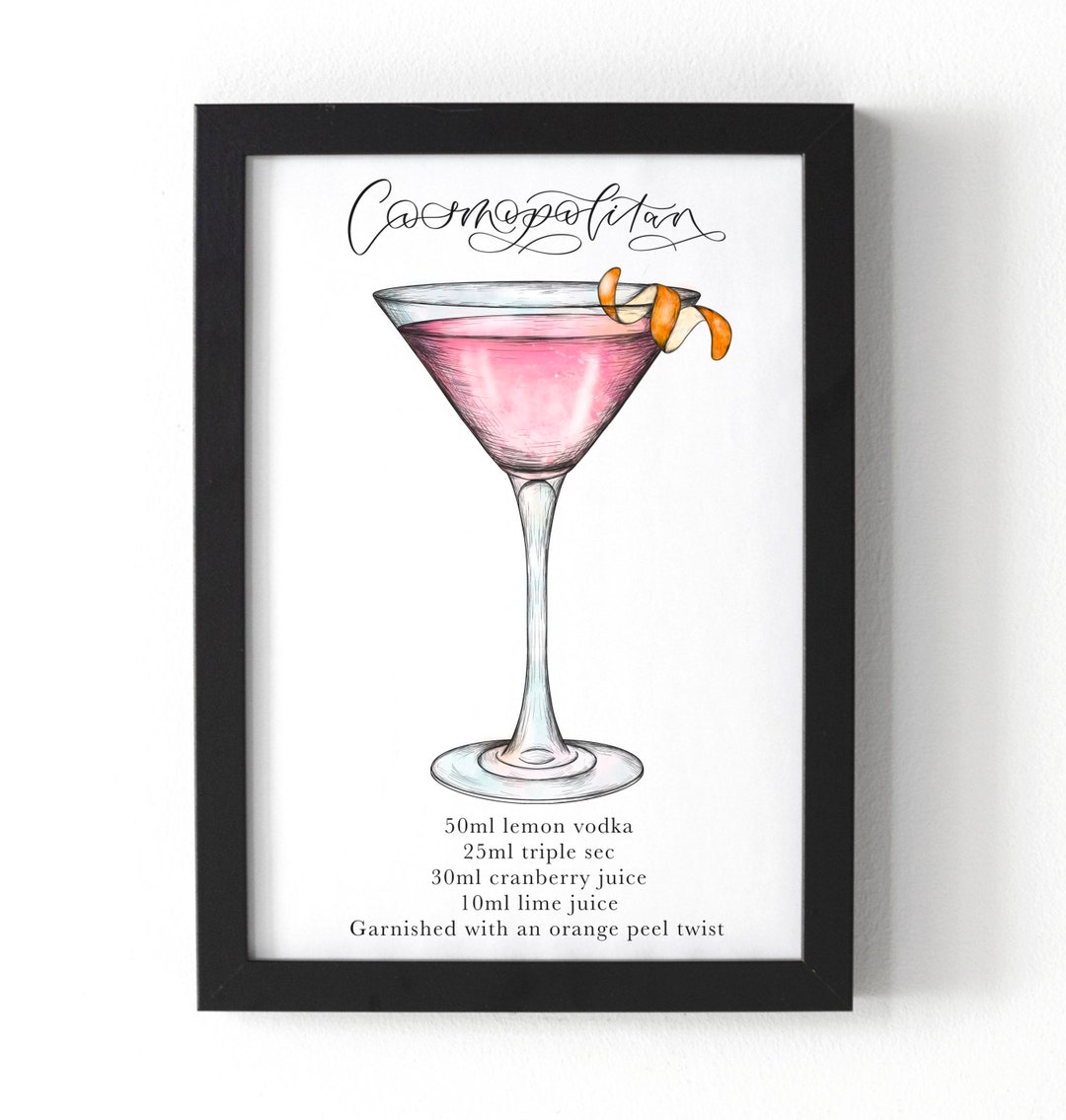 Cosmopolitan Cocktail Print With Recipe - Classic Cocktails Print - Etsy