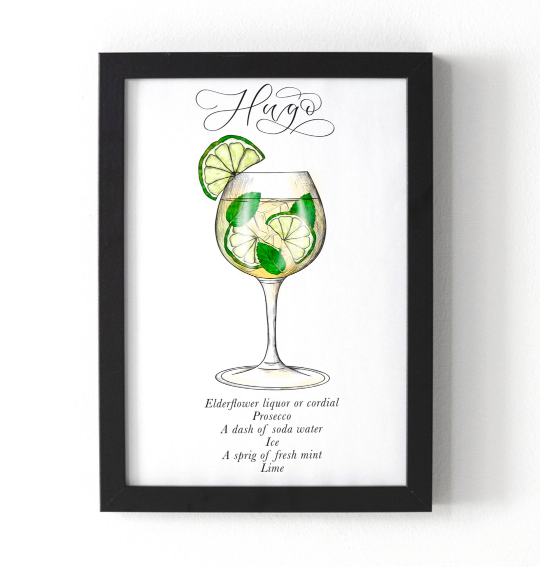Hugo Cocktail Print With Recipe - Classic Cocktails Print - Etsy