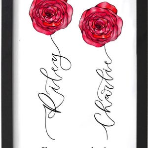 Personalised Rose Print - Couples Name in Hand Lettered Calligraphy ...