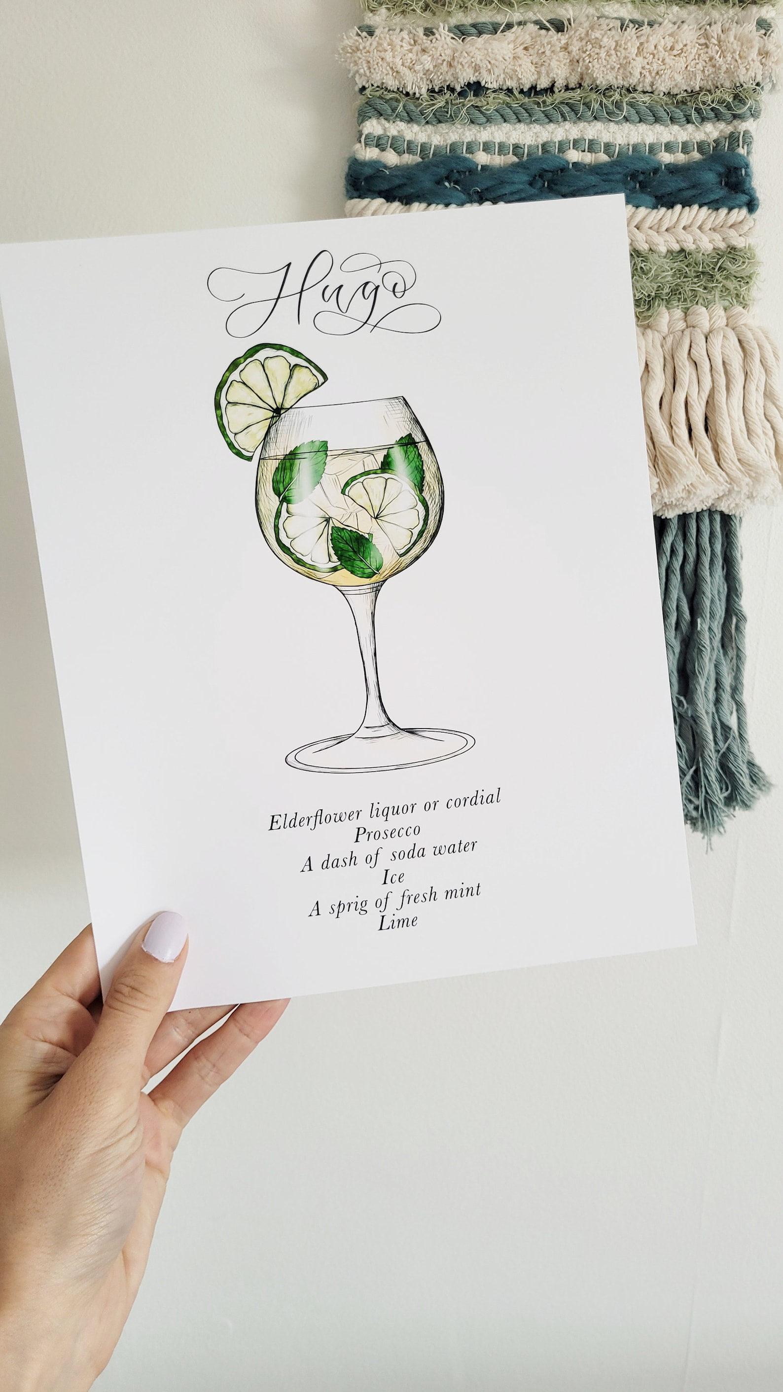 Hugo Cocktail Print With Recipe - Classic Cocktails Print - Etsy
