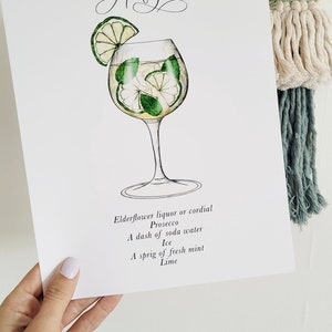 Hugo Cocktail Print With Recipe - Classic Cocktails Print - Etsy