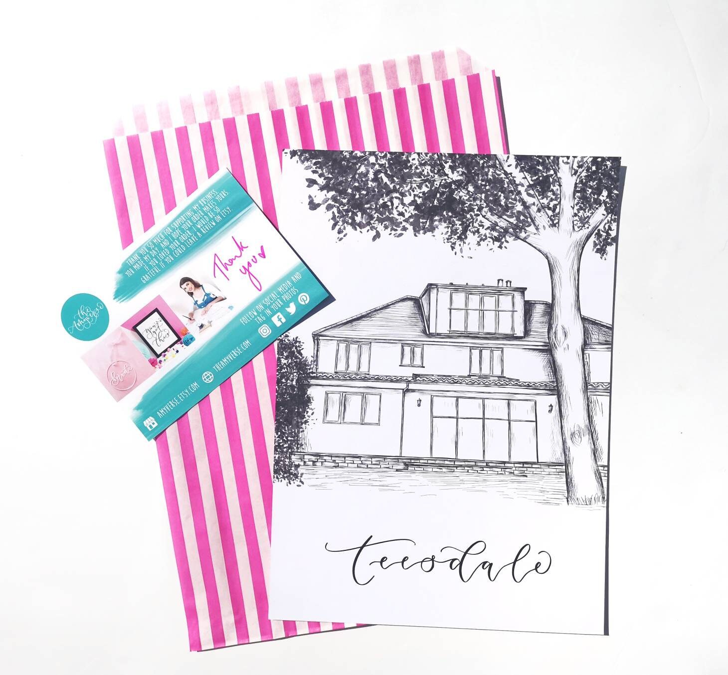 House drawing personalised with calligraphy House | Etsy