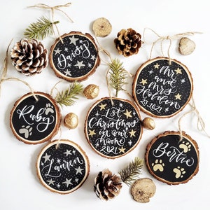 Personalised Bauble - Wooden Decoration - Hand-painted Wood Slice ...