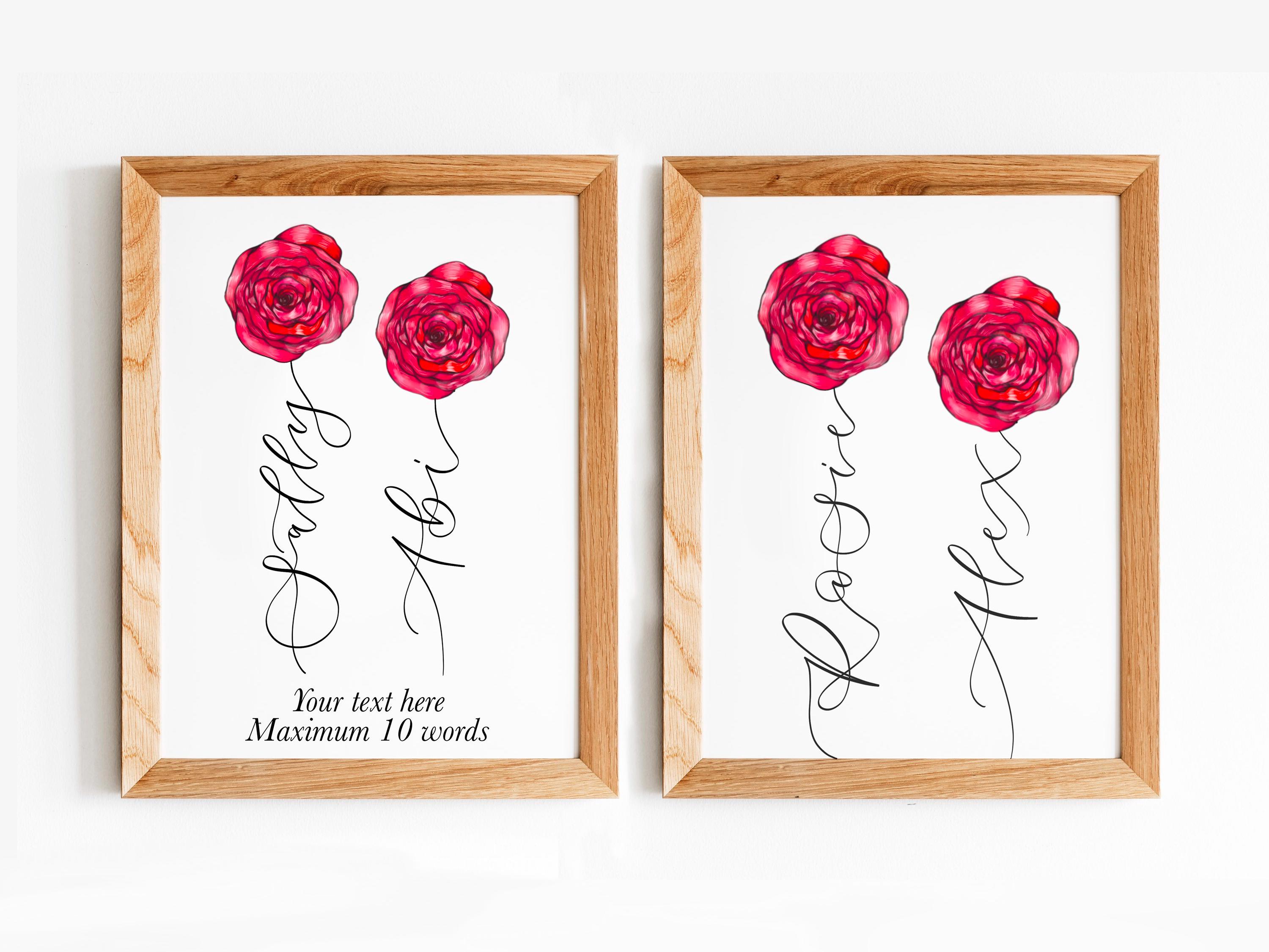 Personalised Rose Print - Couples Name in Hand Lettered Calligraphy ...
