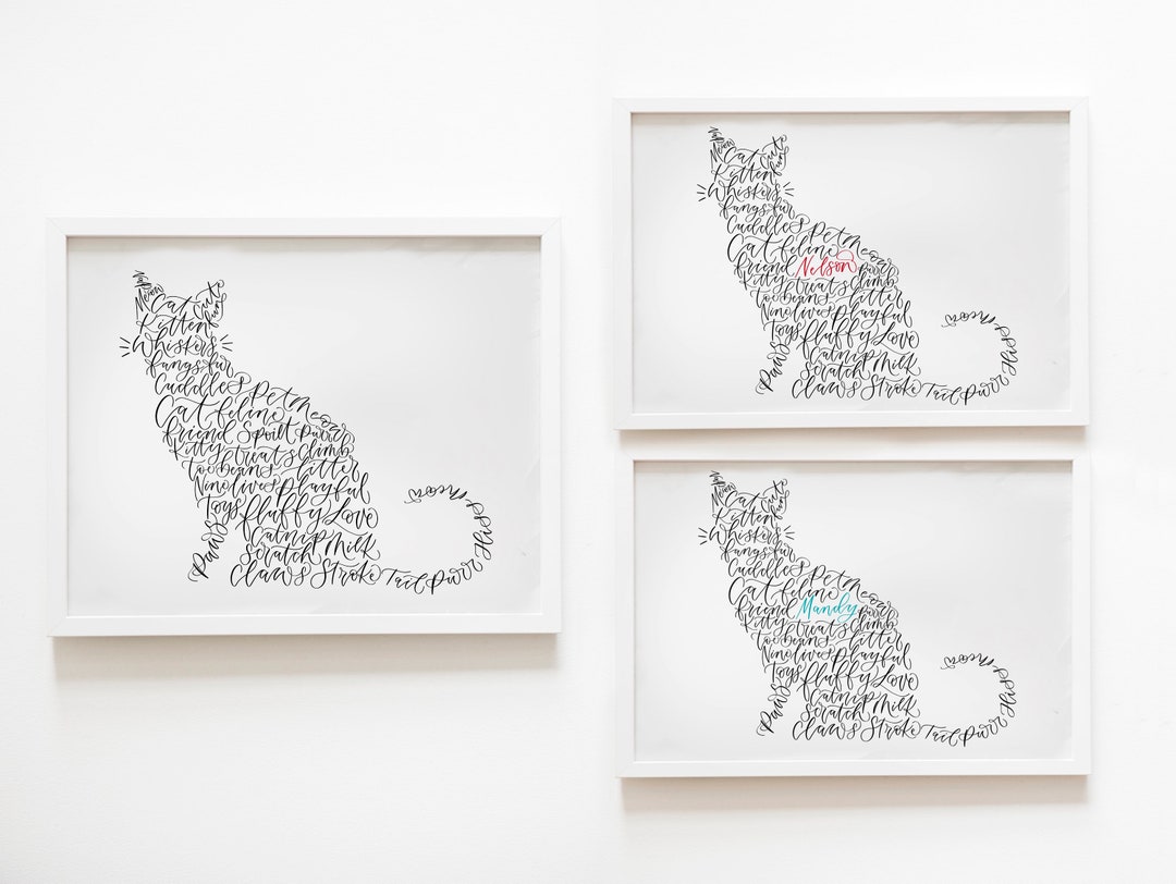 Personalised Cat Print - Cat Calligram - Cat Word Print - Etsy