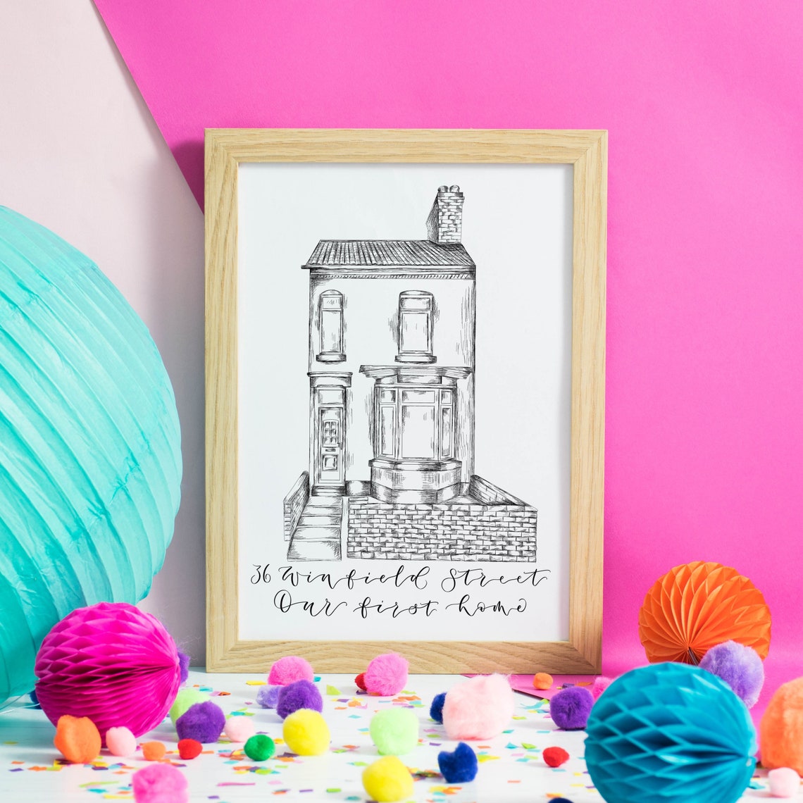 House drawing personalised with calligraphy House | Etsy