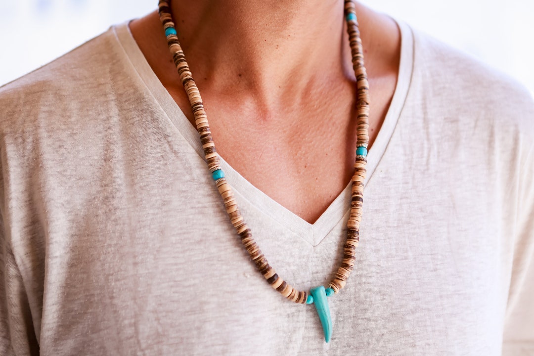 Boho Necklace for Men / Wood Bead Necklace Boho Jewelry for Men / Long ...
