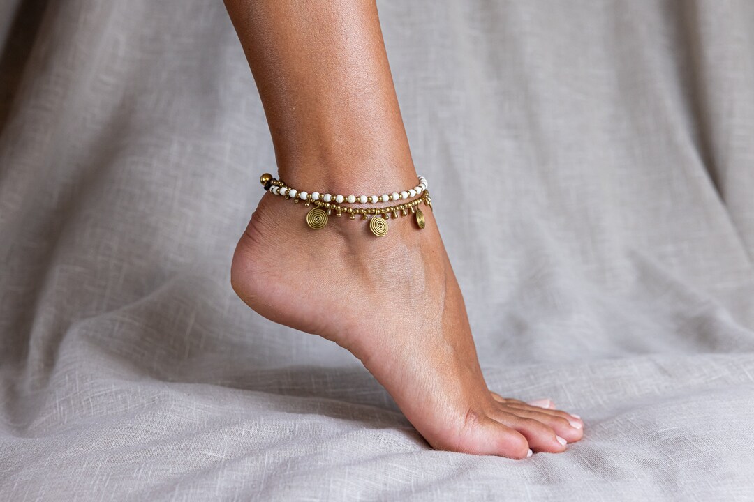 Double Strand White Anklet // White Ankle Bracelet // Anklets for Women ...