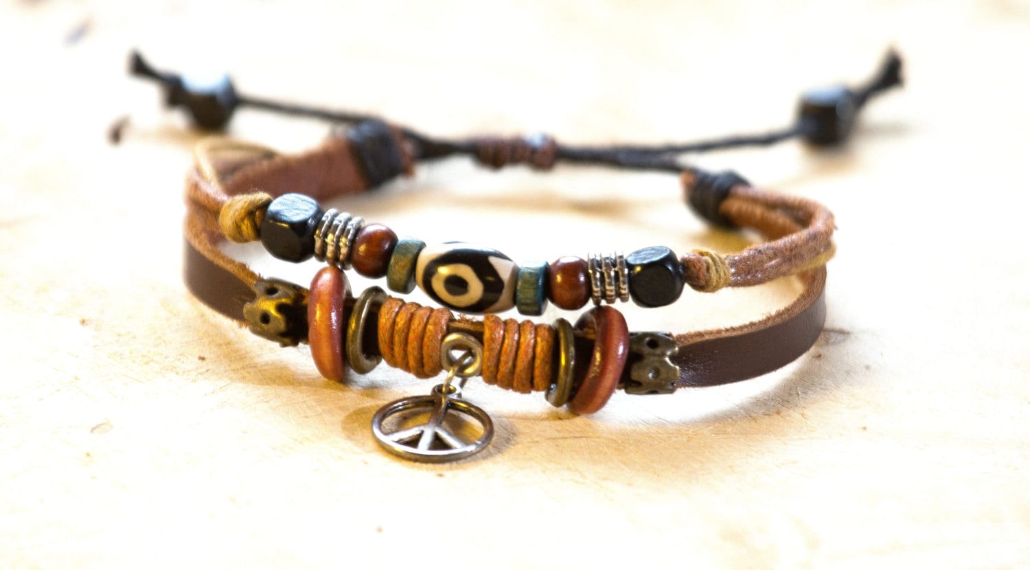 Hippie Bracelet Hippie Leather Bracelet Leather Etsy