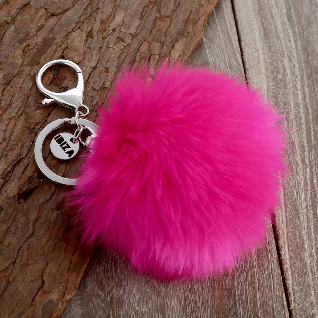 Pink Pom Pom Keychain // Pink Fur Chain Holder // Furry Key Chain ...