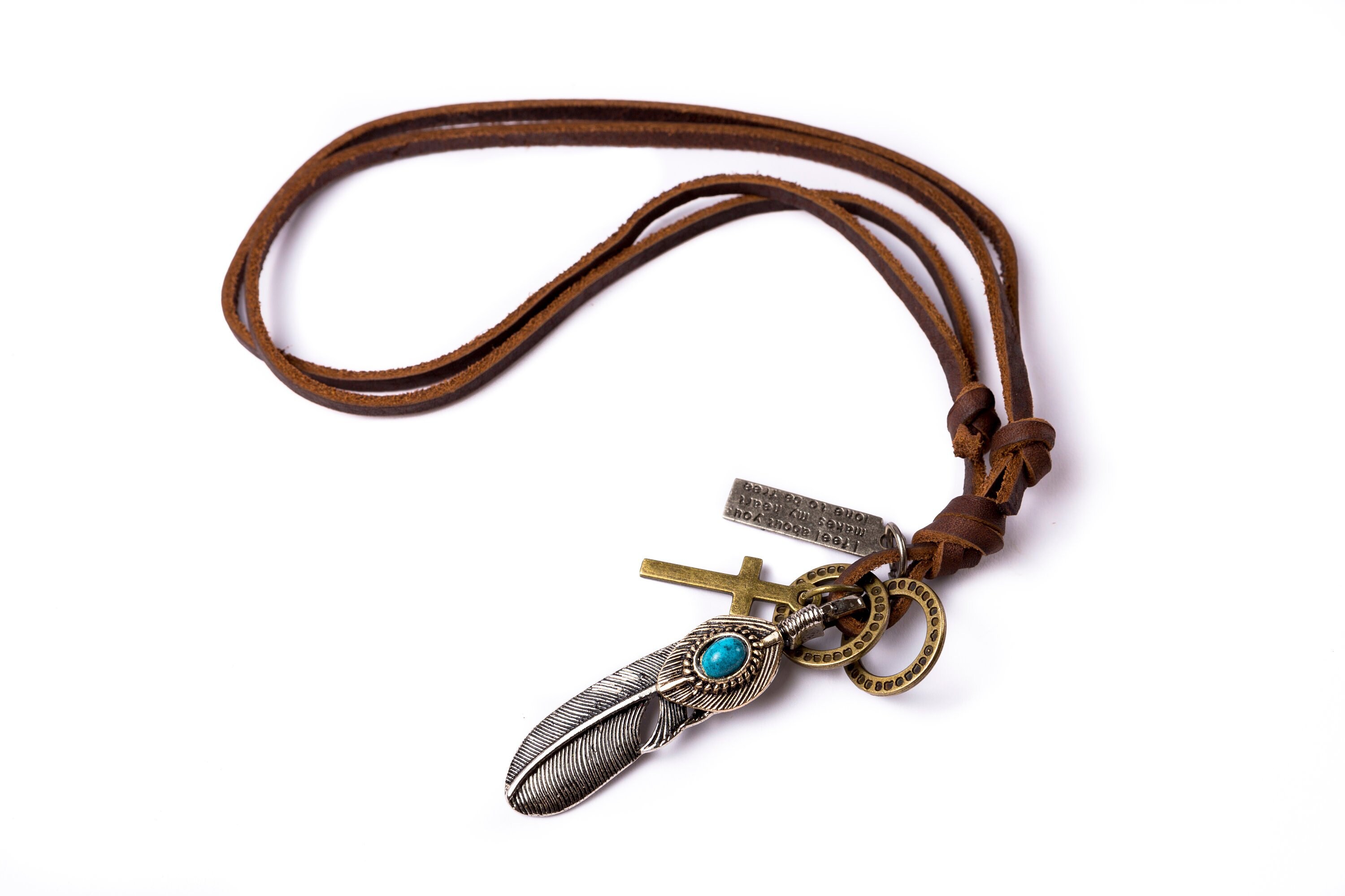 Boho Necklace for Men // Feather Pendant Necklace // Men Leather ...