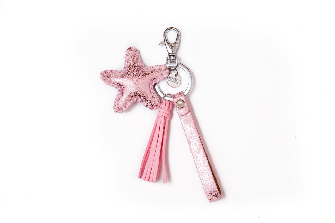 Pink Star Bag Charm // Star Keychain // Leather Keyring // Star Key ...
