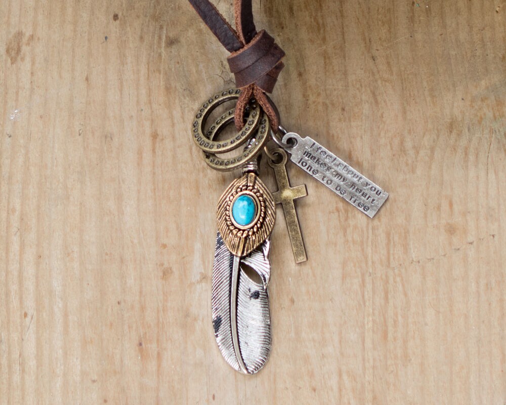 Boho Necklace for Men // Feather Pendant Necklace // Men Leather ...