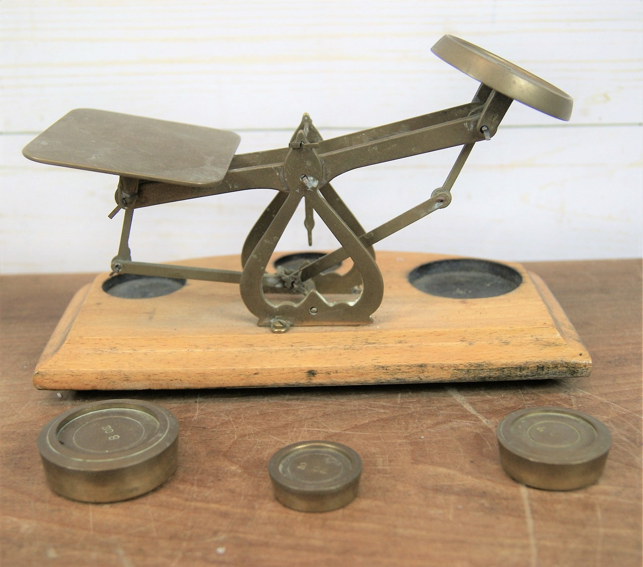 Retro English Brass and Wood Post Office Letter Weighing Scales and ...
