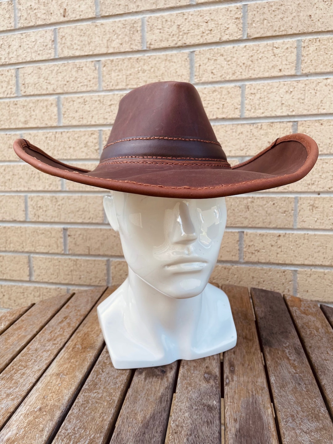 Wide-brim Leather Cowboy Hat - Etsy