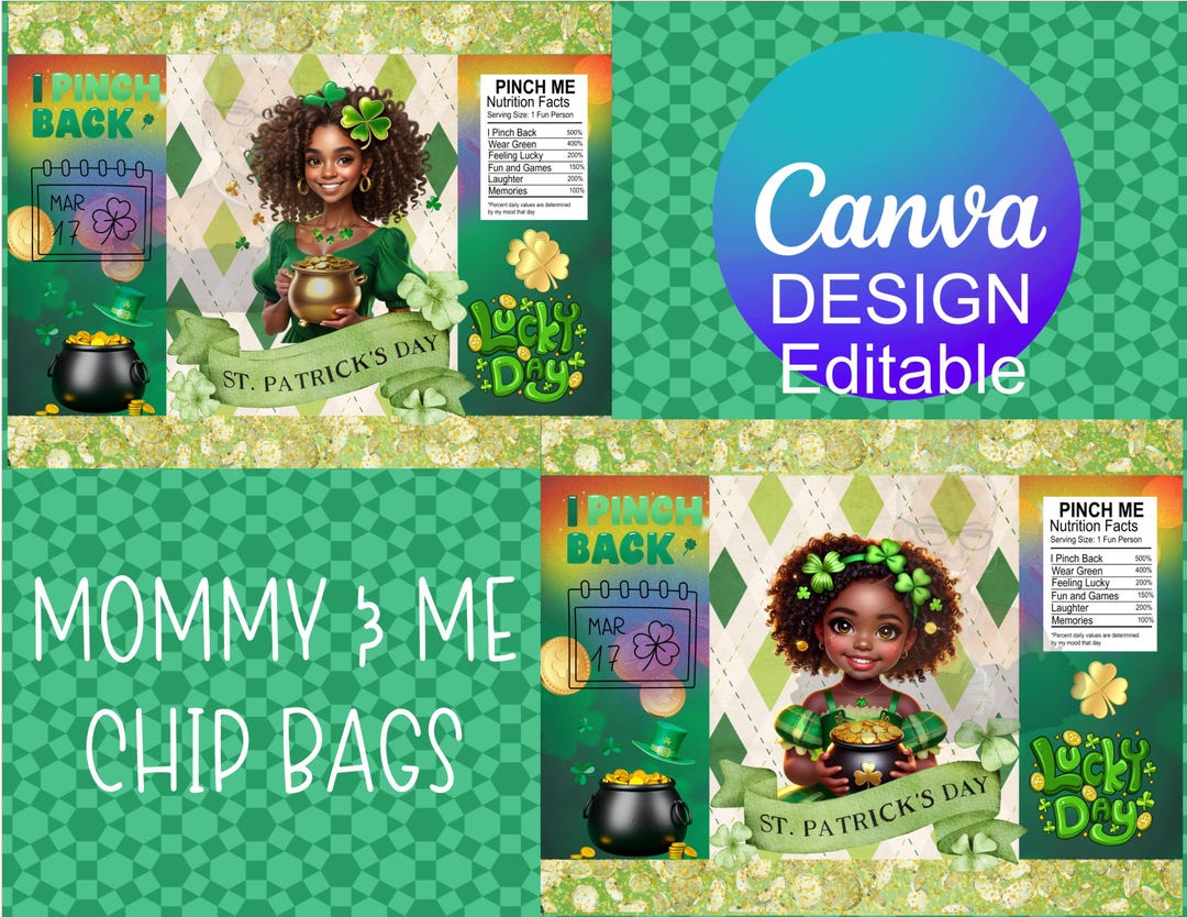 Mommy & Me St. Patrick's Day Chip Bag Template, St. Patrick's Day Chip ...