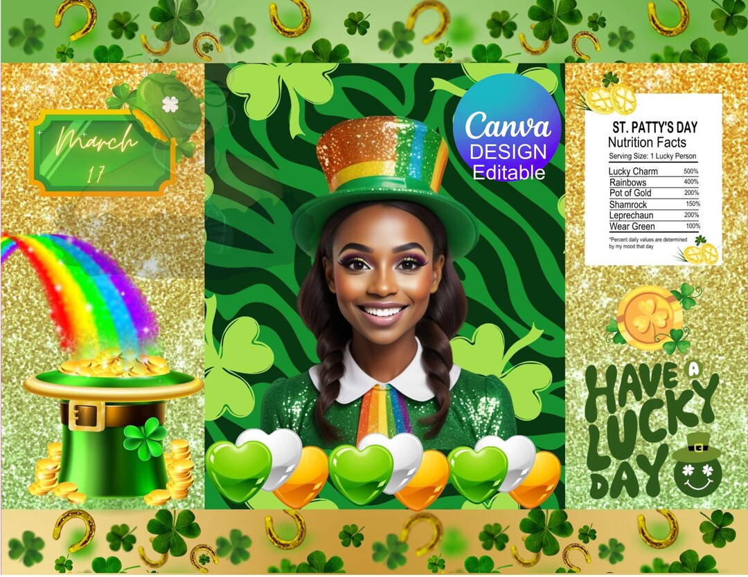 Cute Leprechaun Girl St. Patrick's Day Chip Bag Template, St. Patrick's ...