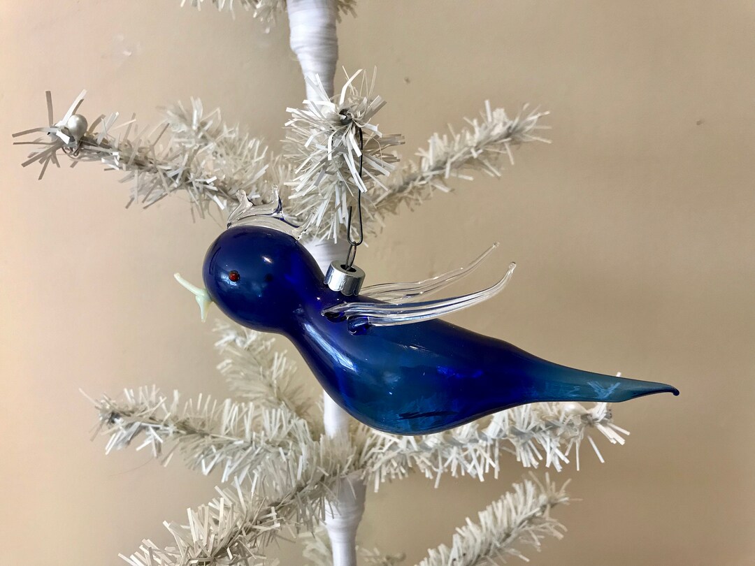 Figural Glass Bird Vintage Hand Blown Glass Blue Bird Ornament Hand ...