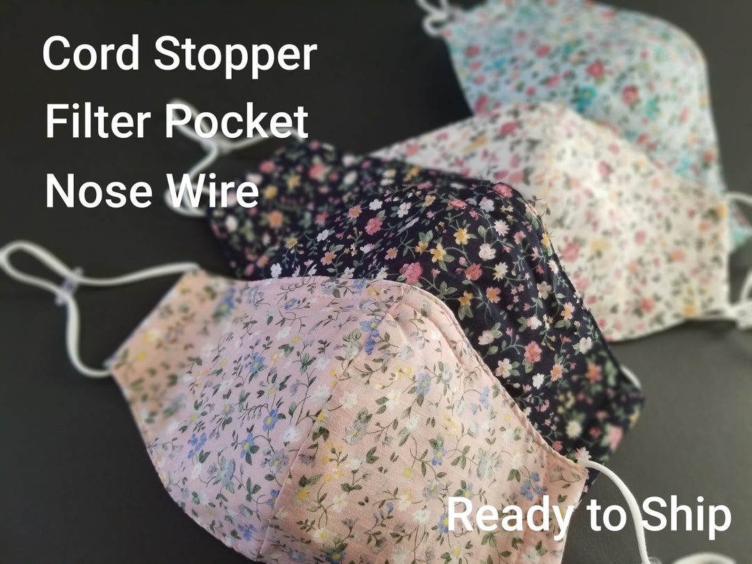 4 Layers, Nose Wire Mask, 3D Mask W/ Filter Pocket , Cord Stopper ...