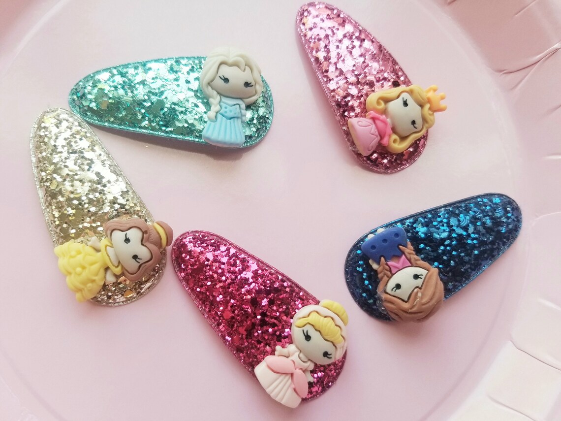 Princess Hair Snap Disney Princess Snap Glitter Snap Clips | Etsy