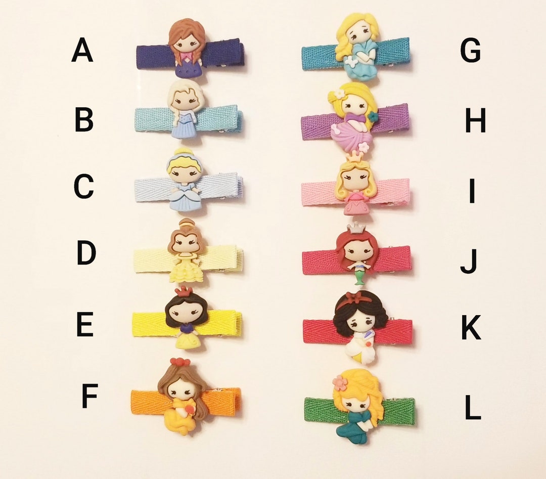 Princess Hair Clips, Disney Princess Clips, Glitter Snap Clips, Glitter ...
