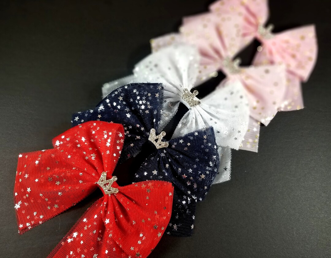 5", Crown Tulle Bow, Tulle Headband, Star Tulle Bow, Patriotic Bow ...