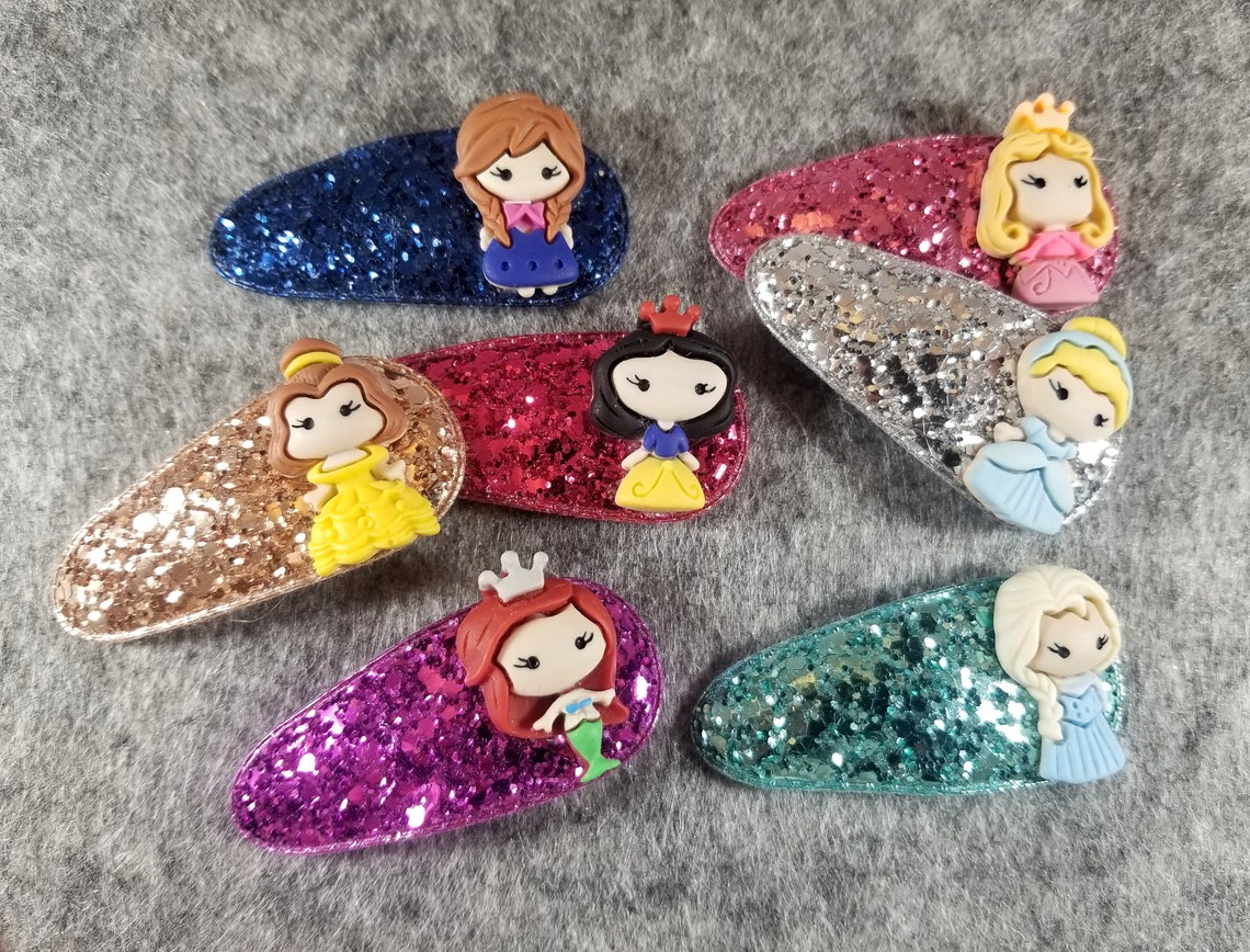 Princess Hair Snap Disney Princess Snap Glitter Snap Clips - Etsy