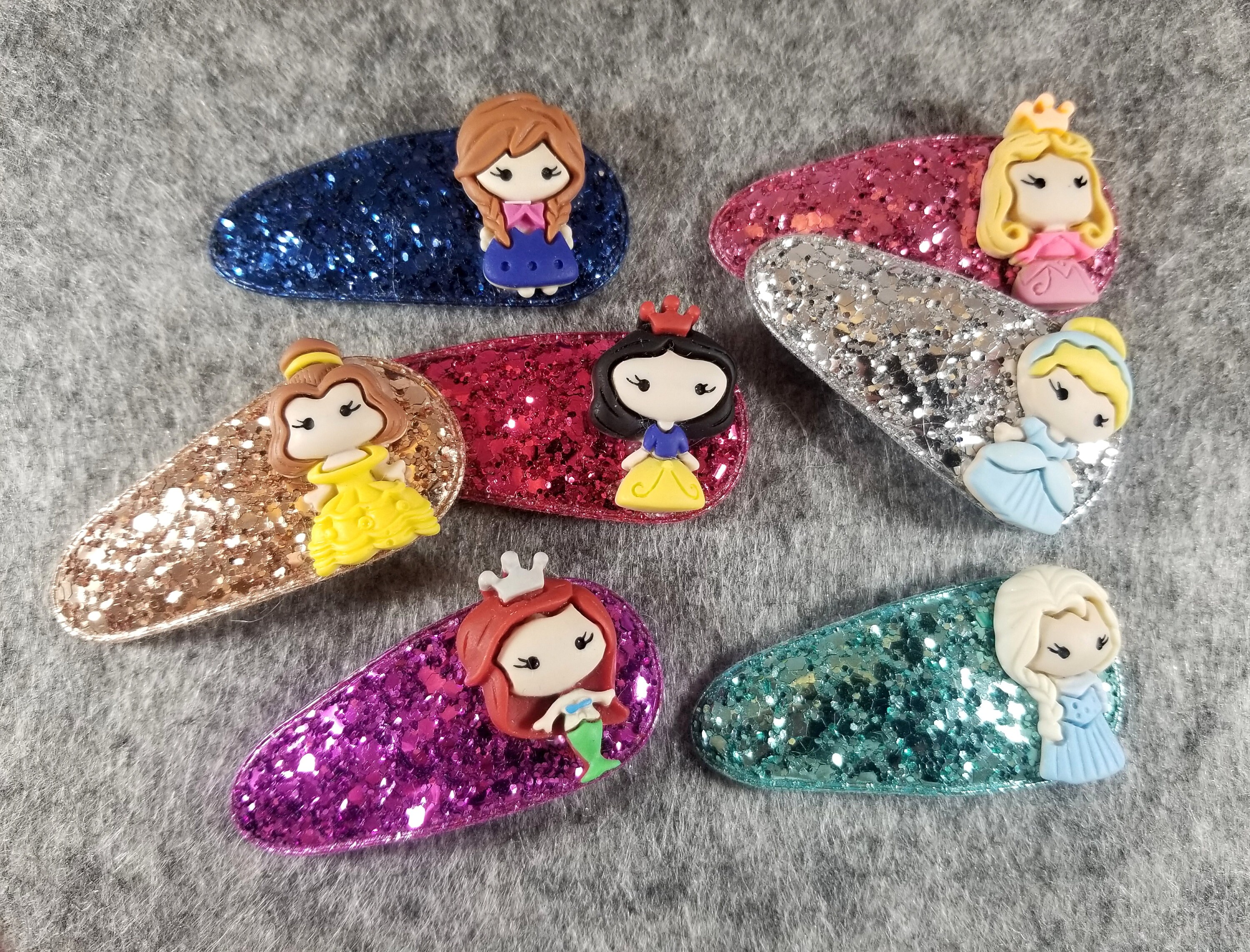 Princess Hair Snap Disney Princess Snap Glitter Snap Clips - Etsy