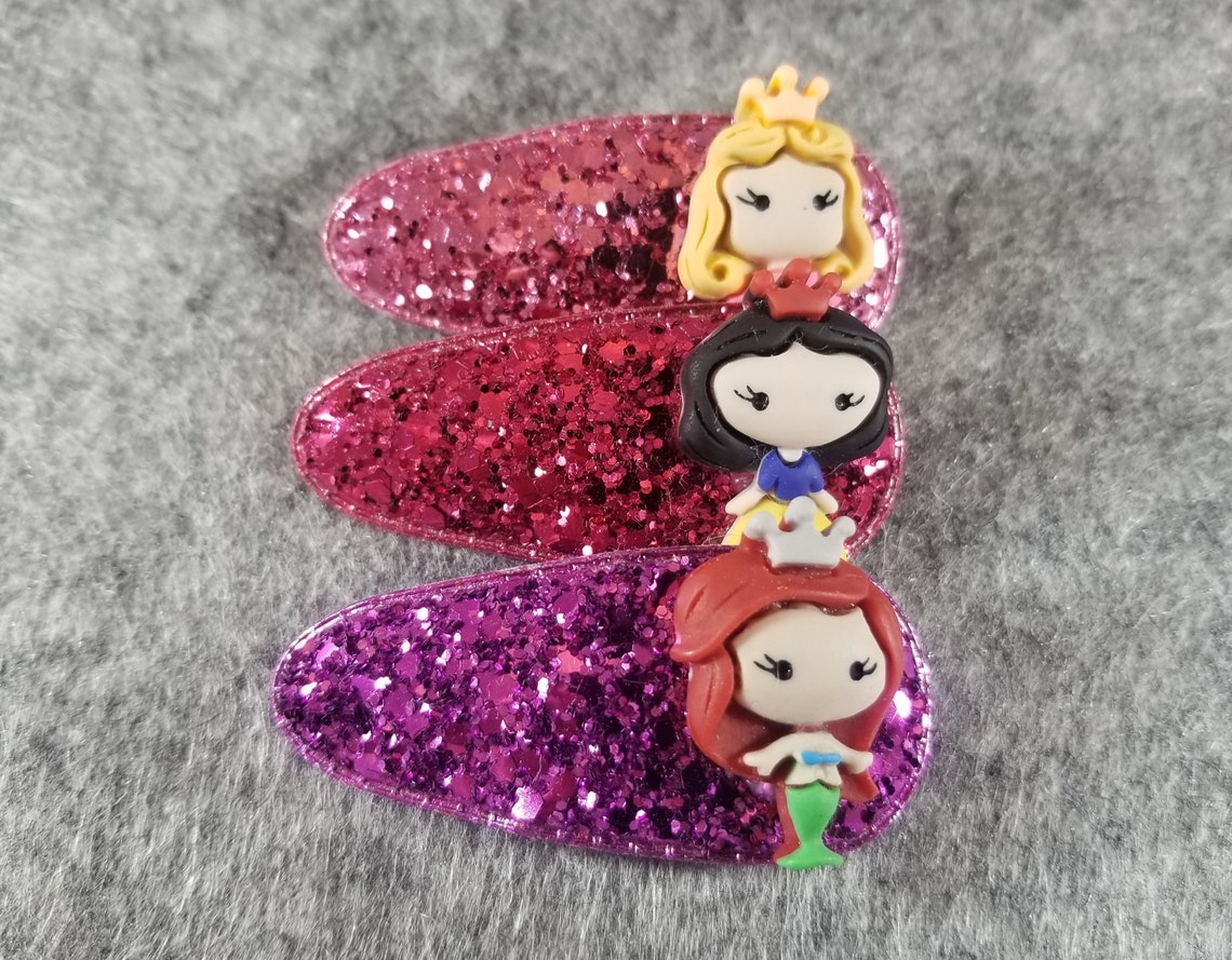 Princess Hair Snap, Disney Princess Snap, Glitter Snap Clips, Glitter ...