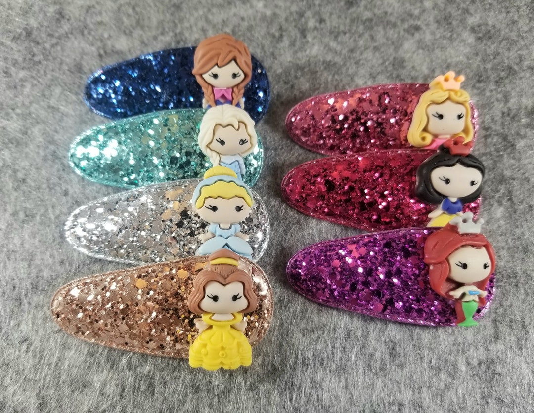Princess Hair Snap, Disney Princess Snap, Glitter Snap Clips, Glitter ...