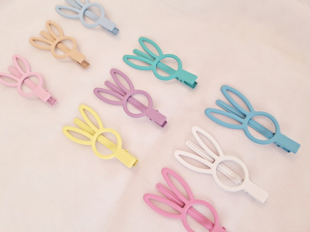 Set of 3, Bunny Hair Clips, Rabbit Hair Clips, Metal Hair Clips, Pink ...