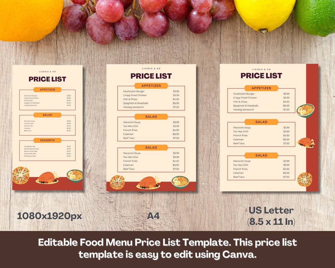 Elegant Minimalist Food Price List Template, Price List Template ...