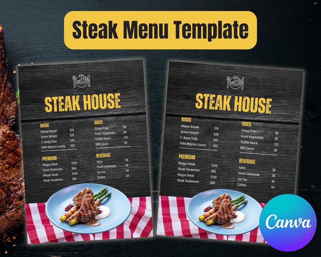 Modern Food Menu Template, Restaurant Menu Template, Steak Menu ...