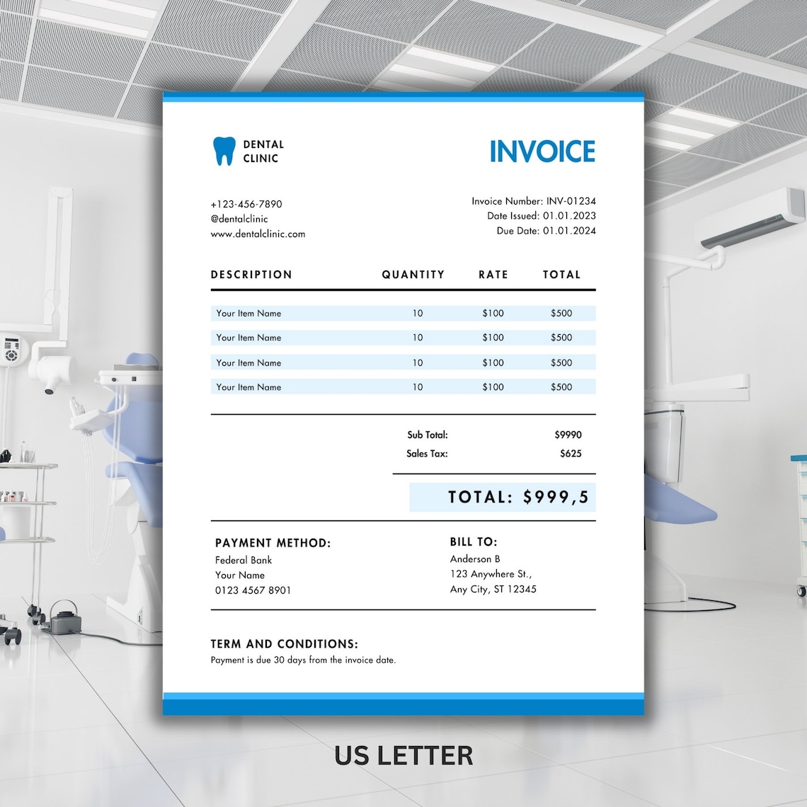 Minimalist Clean Dental Clinic Invoice Template, Business Invoice ...