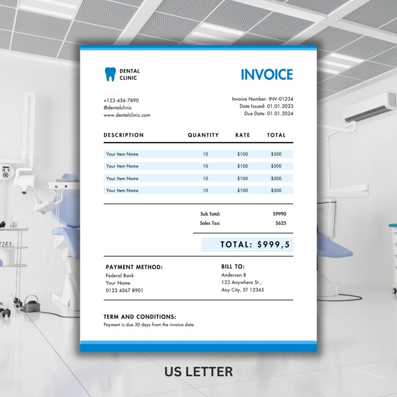 Minimalist Clean Dental Clinic Invoice Template, Business Invoice ...