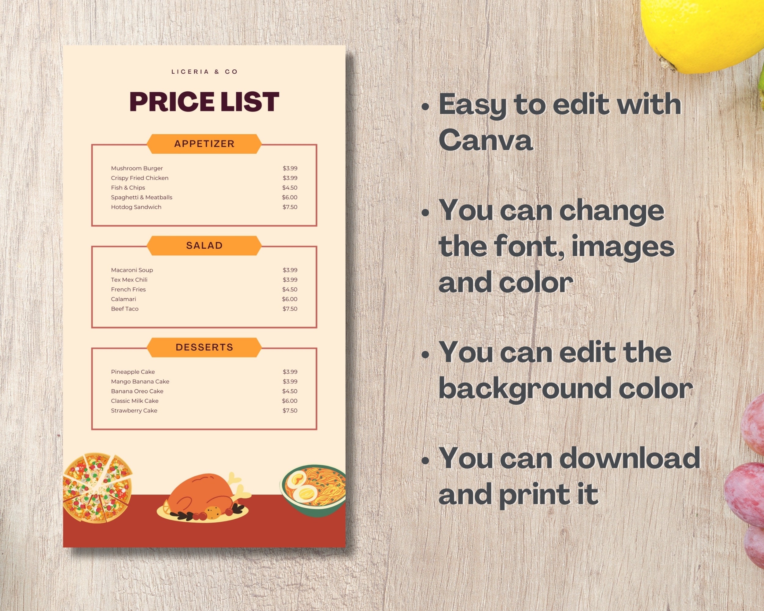 Elegant Minimalist Food Price List Template, Price List Template ...