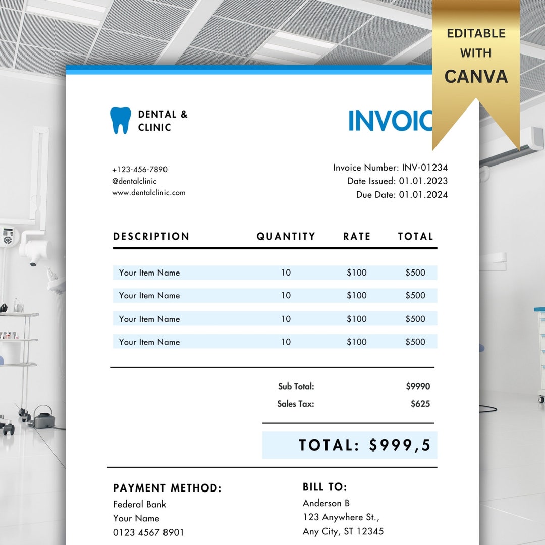 Minimalist Clean Dental Clinic Invoice Template, Business Invoice ...