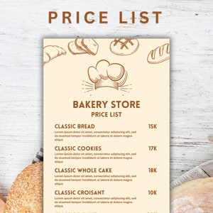 Price List Template, Bakery Price List Template, Bakery Instagram Price ...