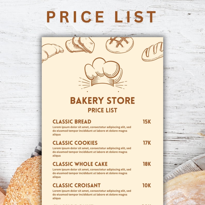 Price List Template, Bakery Price List Template, Bakery Instagram Price ...