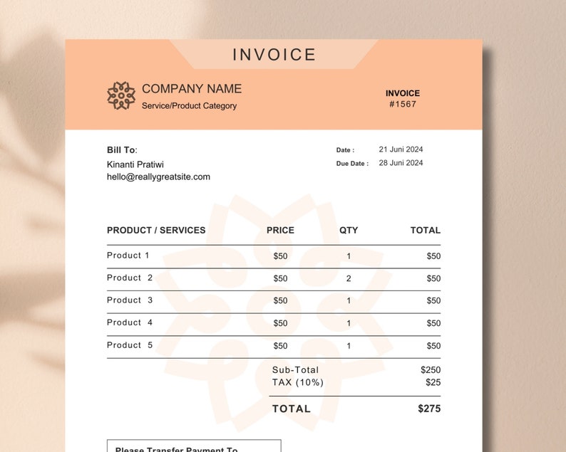 Peach Fuzz Modern Minimalist Service Invoice Template, Printable ...