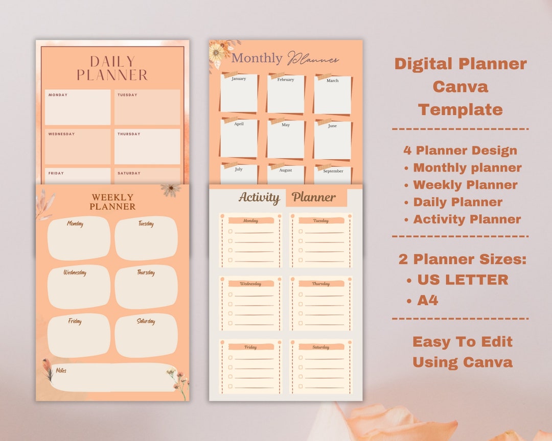 Peach Minimalist Digital Planner, Digital Planner Canva Template ...