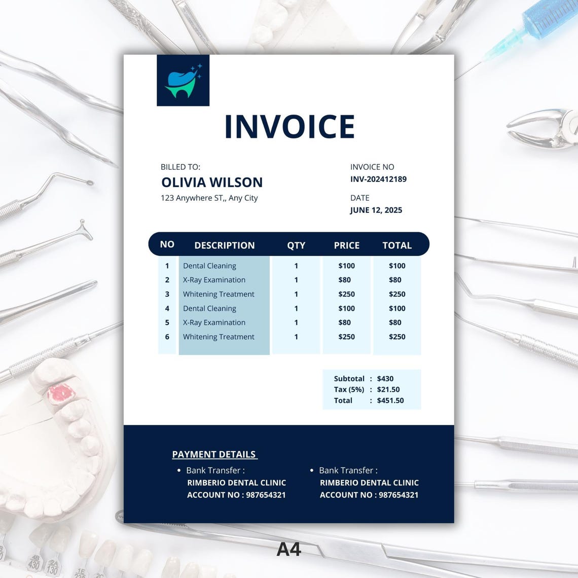 Clean Minimalist Dental Clinic Invoice Template, Minimalist Medical ...