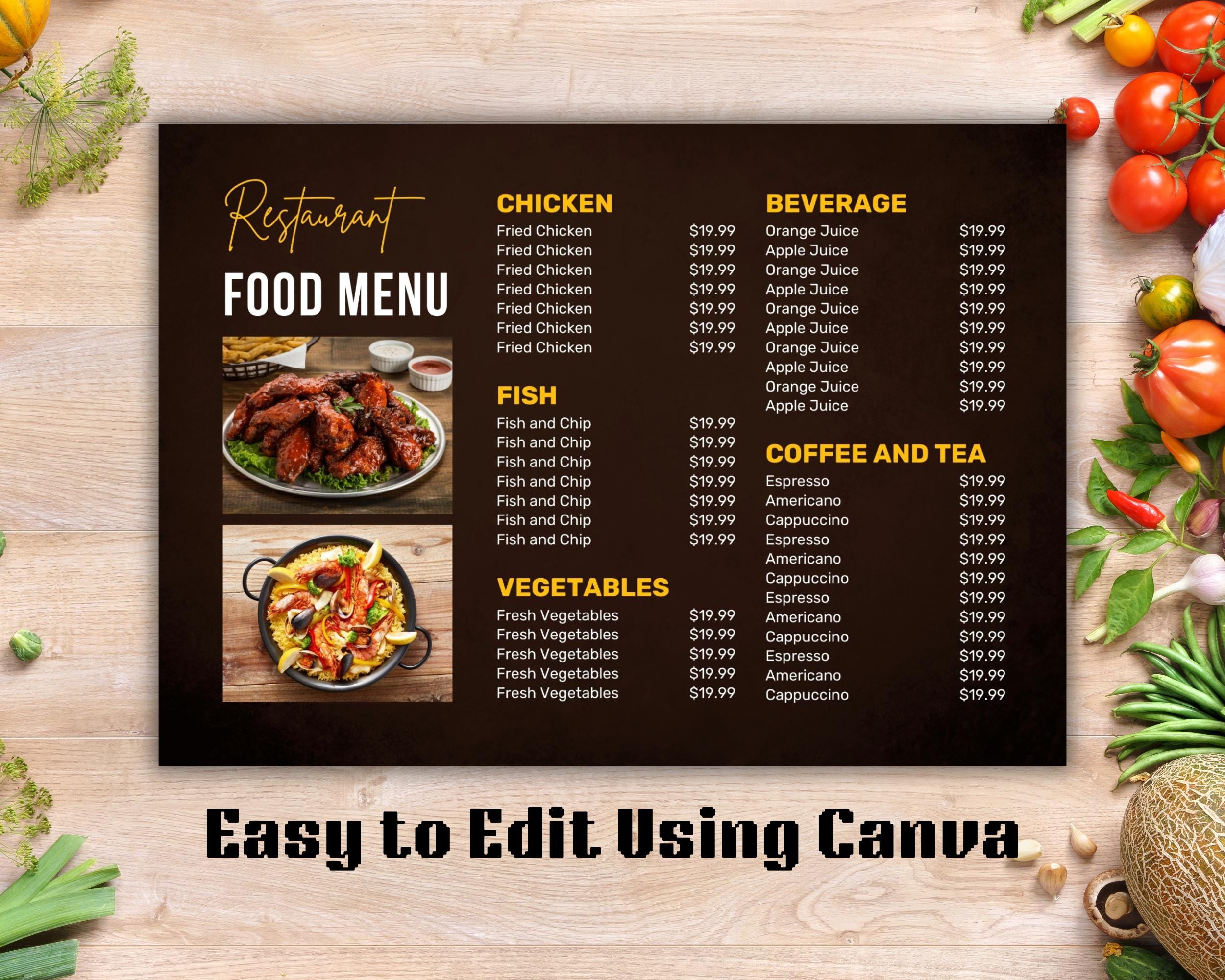 Food Menu Template, Editable Food Menu Template, Restaurant Menu ...