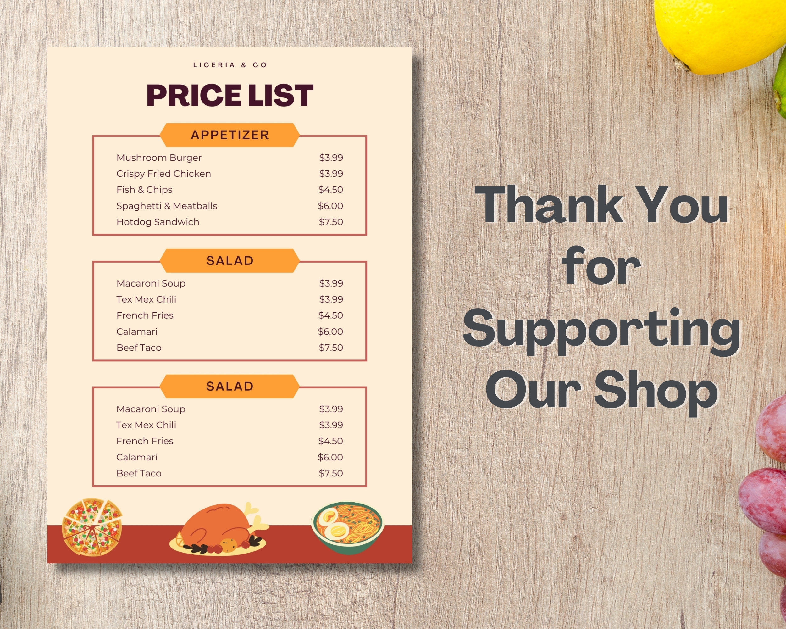 Elegant Minimalist Food Price List Template, Price List Template ...